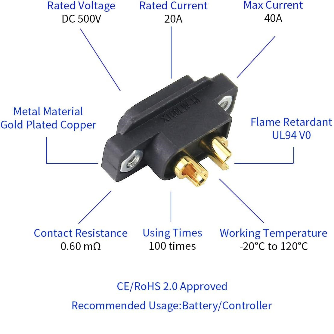 Amass XT60E-M Mountable XT60 Male Plug W/Mounting Screws (10 Pcs ...