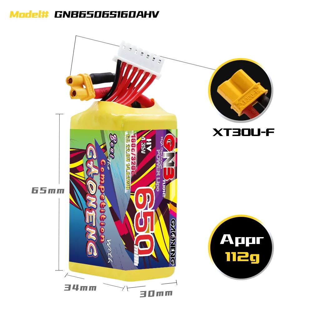 Gaoneng GNB 6S 22.8V 650mAh 160C HV Lipo Battery - XT30 — Pyrodrone