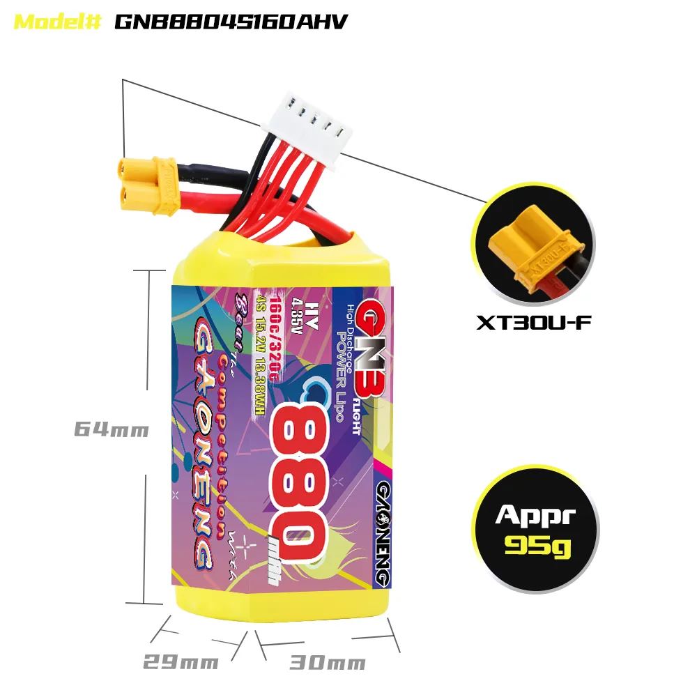 Gaoneng GNB 4S 15.2V 880mAh 160C HV Lipo Battery - XT30 — Pyrodrone