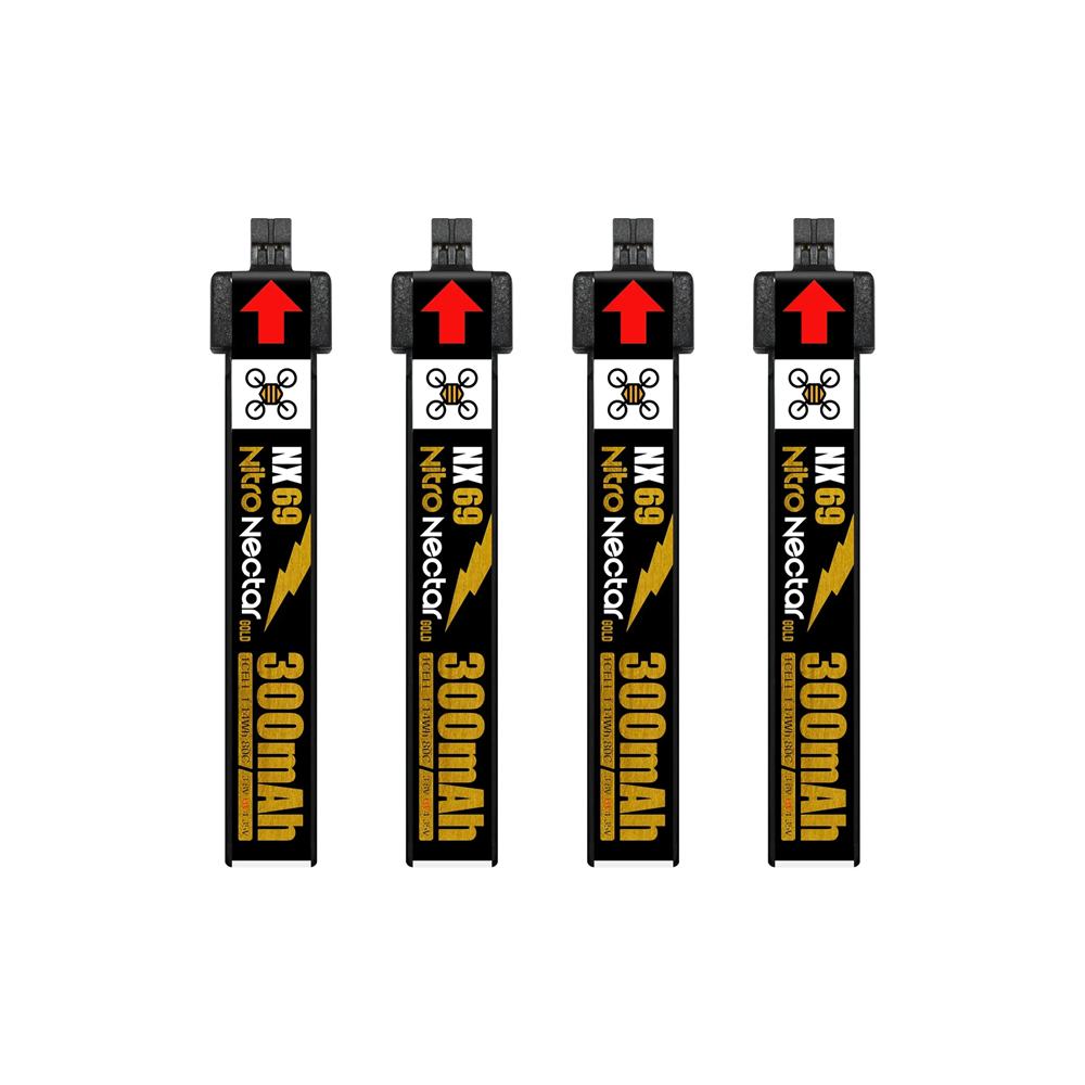 NewBeeDrone Nitro Nectar NX69 300mAh 1S 80C HV LiPo Battery (4 x Batte ...
