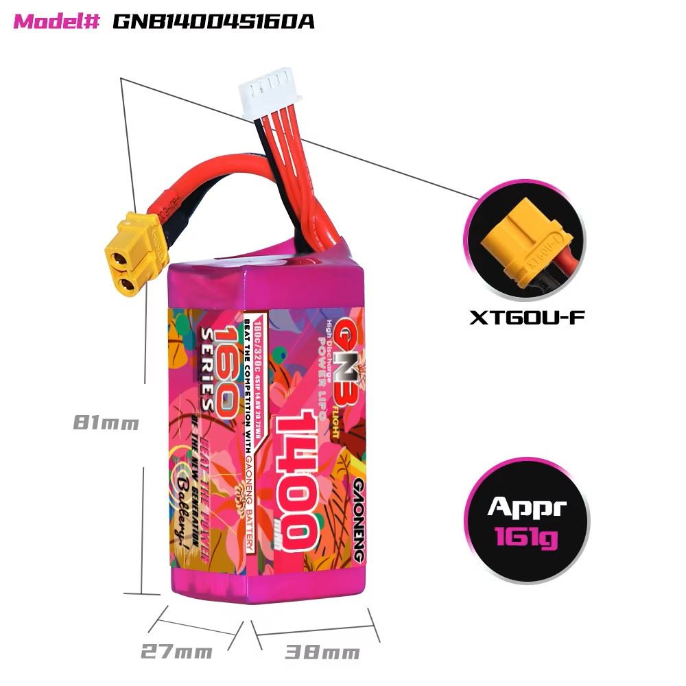 Gaoneng GNB 4S 14.8V 1400mAh 160C Lipo Battery - XT60 — Pyrodrone