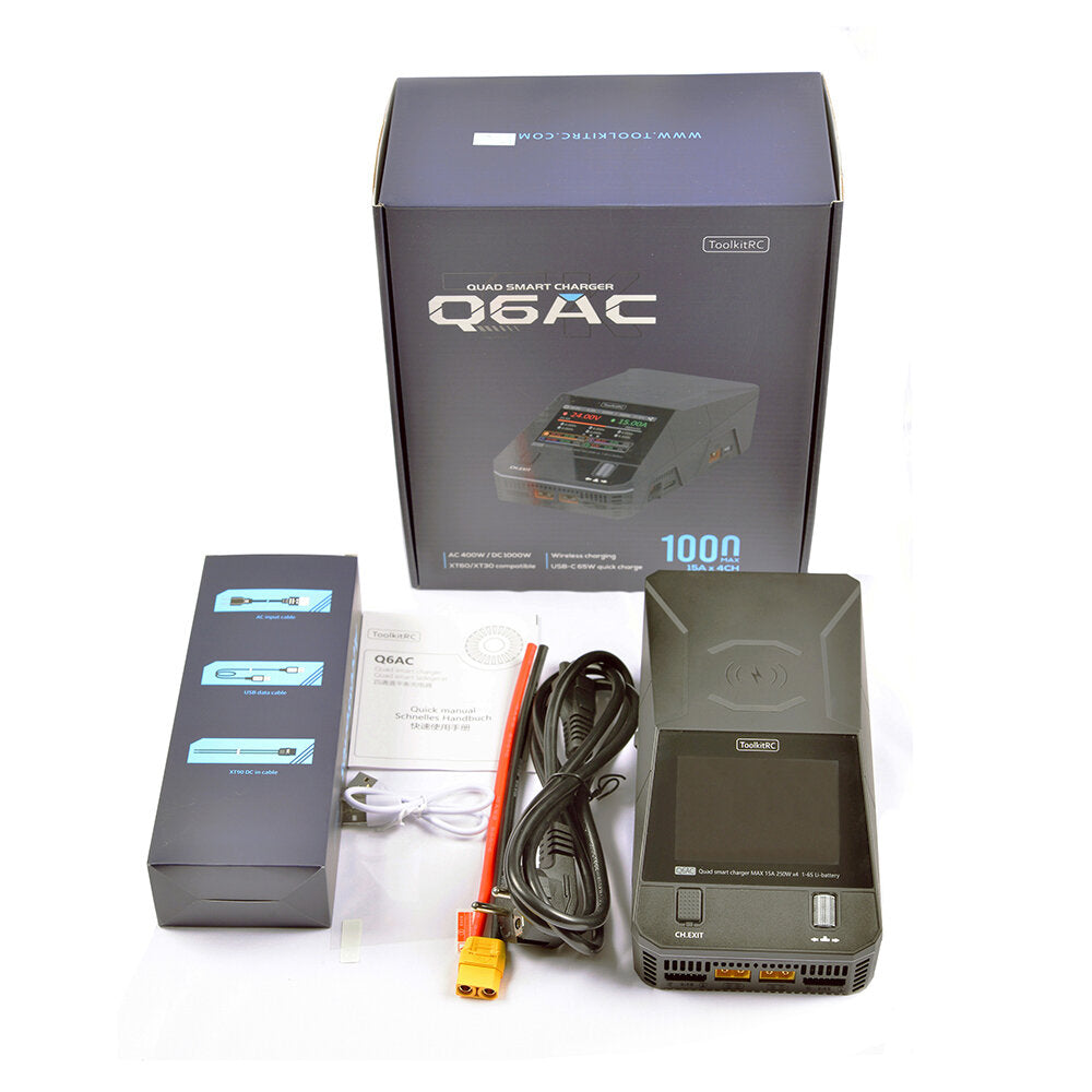 ToolkitRC Q6AC AC 400W DC 1000W Wireless/Quick Charge 15Ax4 Channel Charger