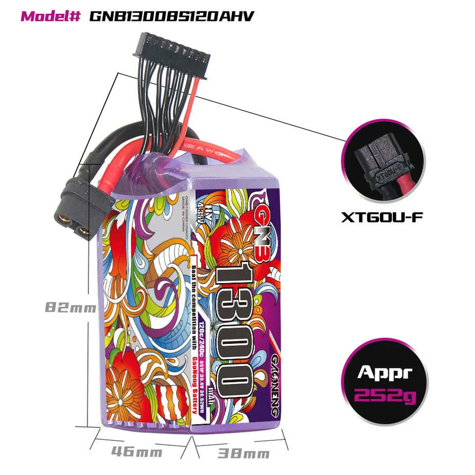 Gaoneng GNB 1300mAh 30.4V 8S HV 120C Lipo Battery - XT60 — Pyrodrone